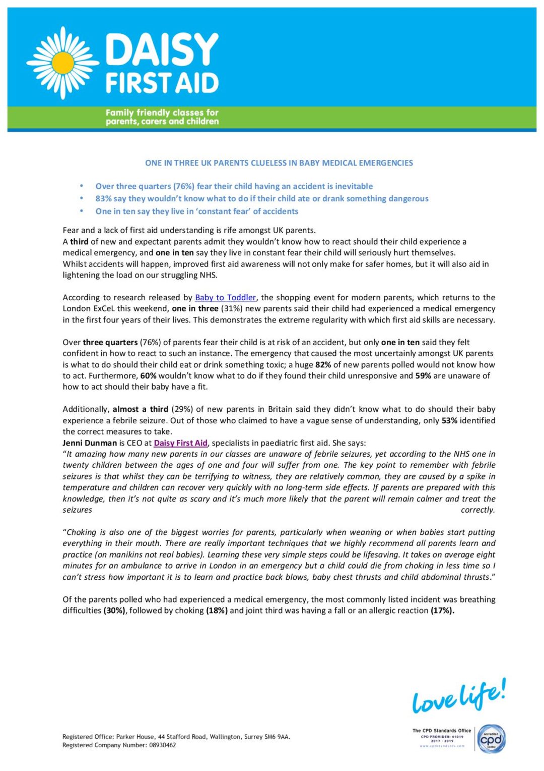 Daisy First Aid - Paediatric First Aid Statistics - Daisy First Aid