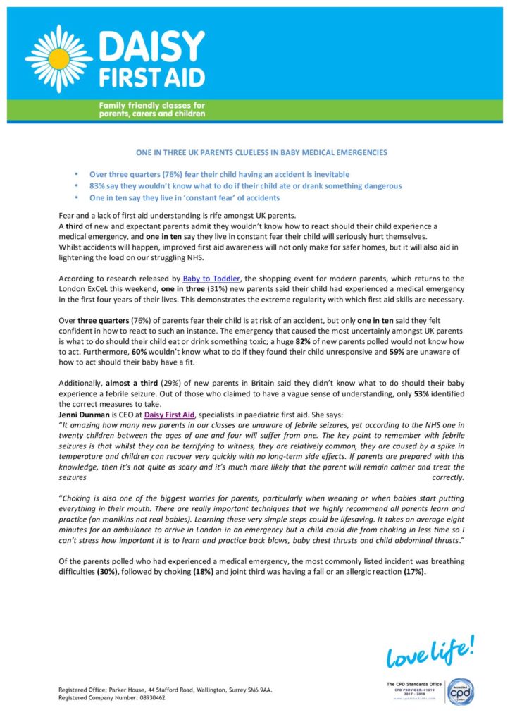 Daisy First Aid - Paediatric First Aid Statistics - Daisy First Aid